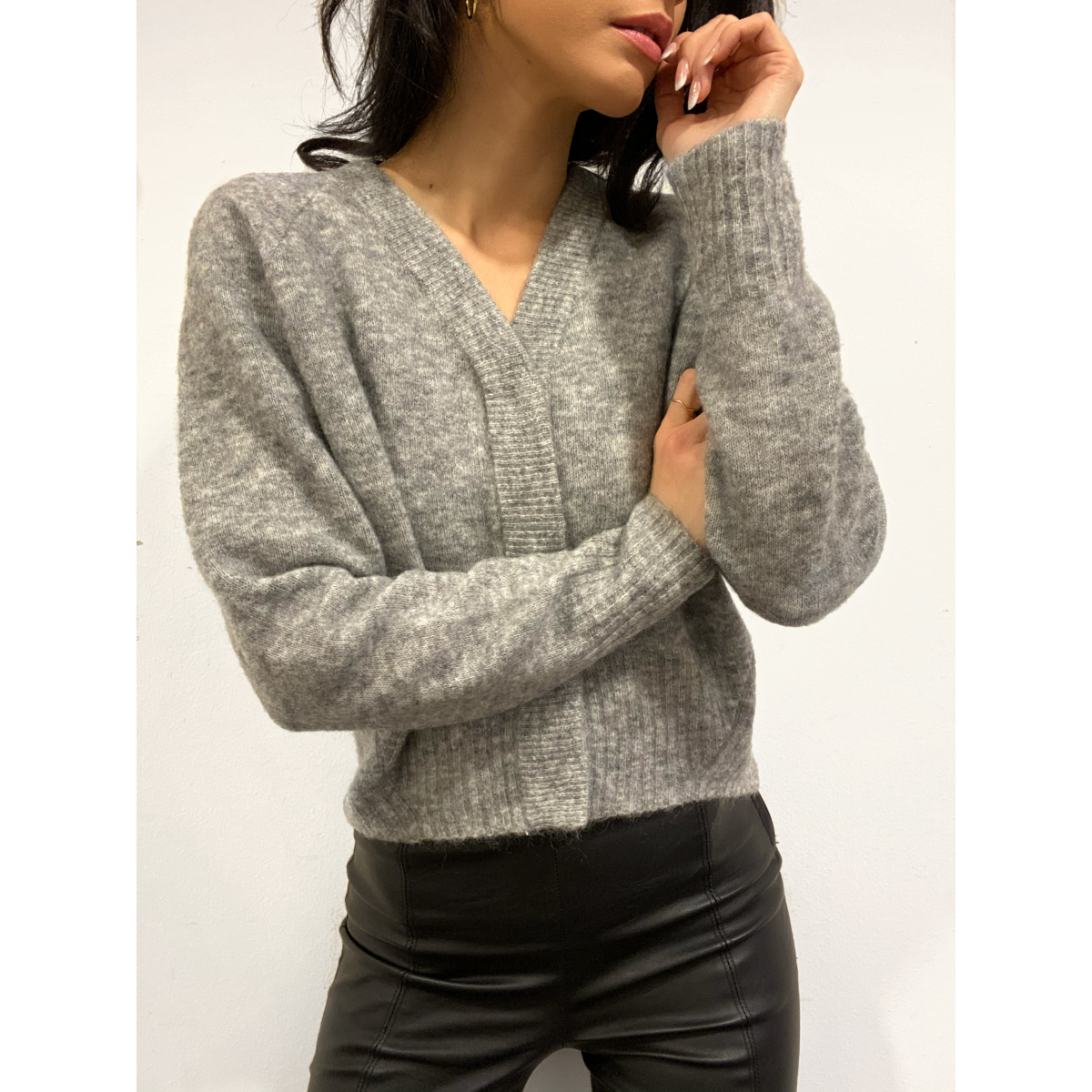 Brook Knit Boxy Cardigan - Grey Melange Second Female - Seven Tønsberg