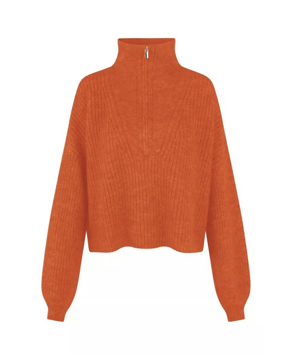 Lusia Knit T-neck Zip - Orange Pepper Second Female - Seven Tønsberg