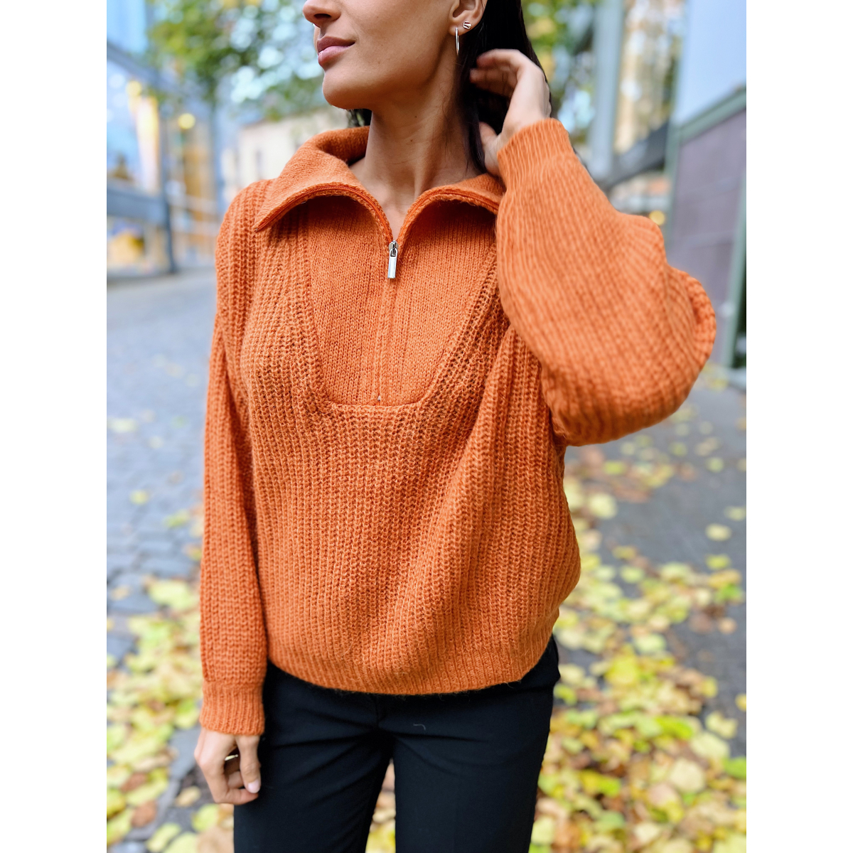 Lusia Knit T-neck Zip - Orange Pepper Second Female - Seven Tønsberg