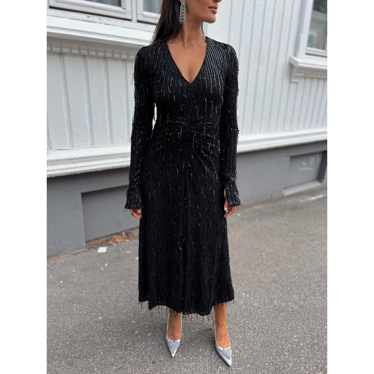Sequins Midi Slit Dress - Black Rotate - Seven Tønsberg Sequins Midi Slit Dress - Black Rotate - Seven Tønsberg
