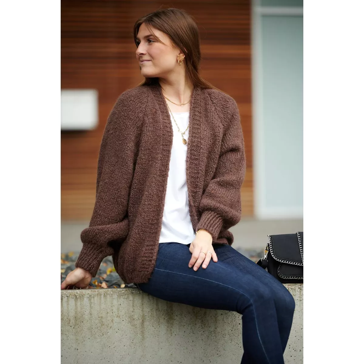 NOELLA Fora Knit Cardigan Dark Brown - HILLAMOI AS