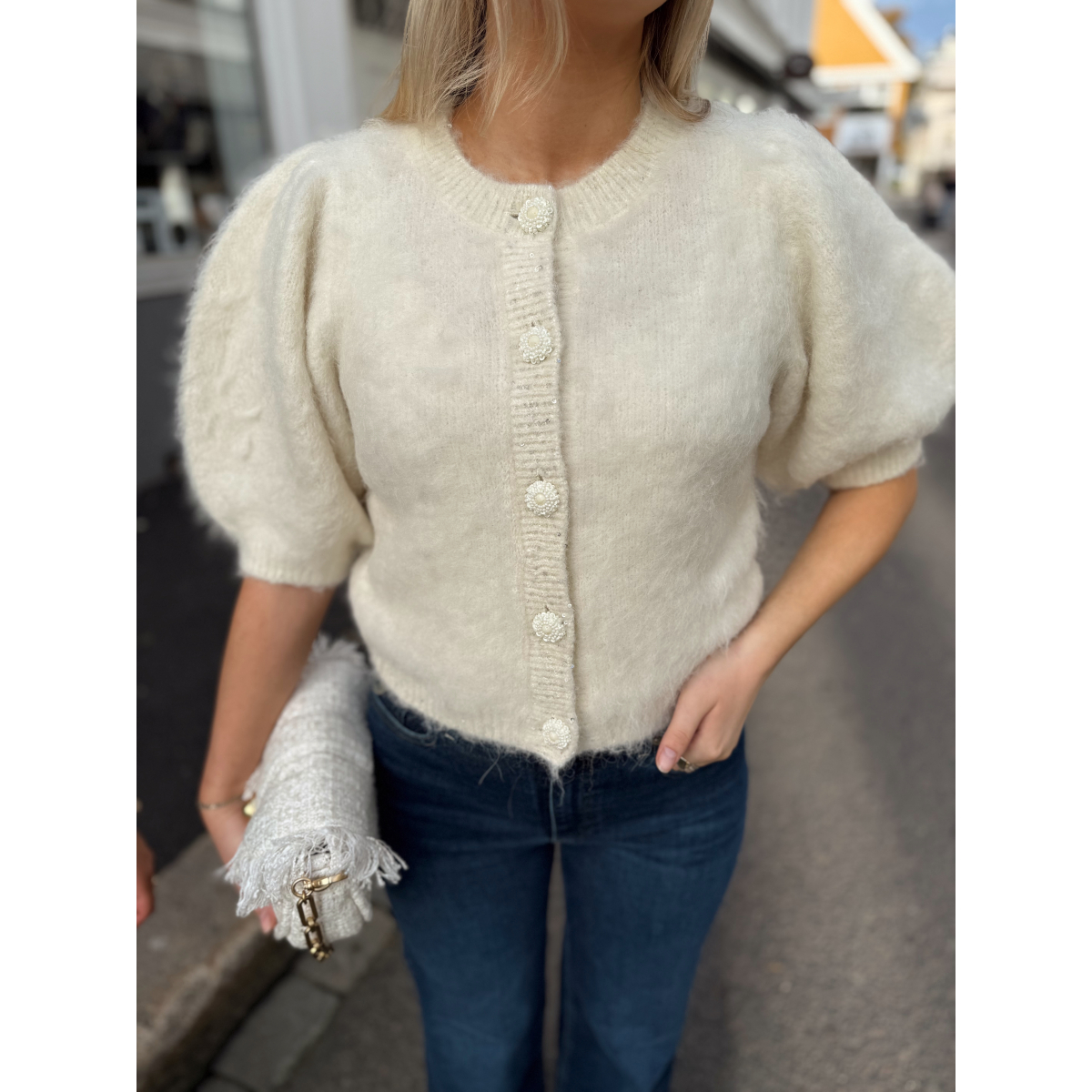 Hairy Knit Puffed Jacket - White byTiMo - Seven Tønsberg